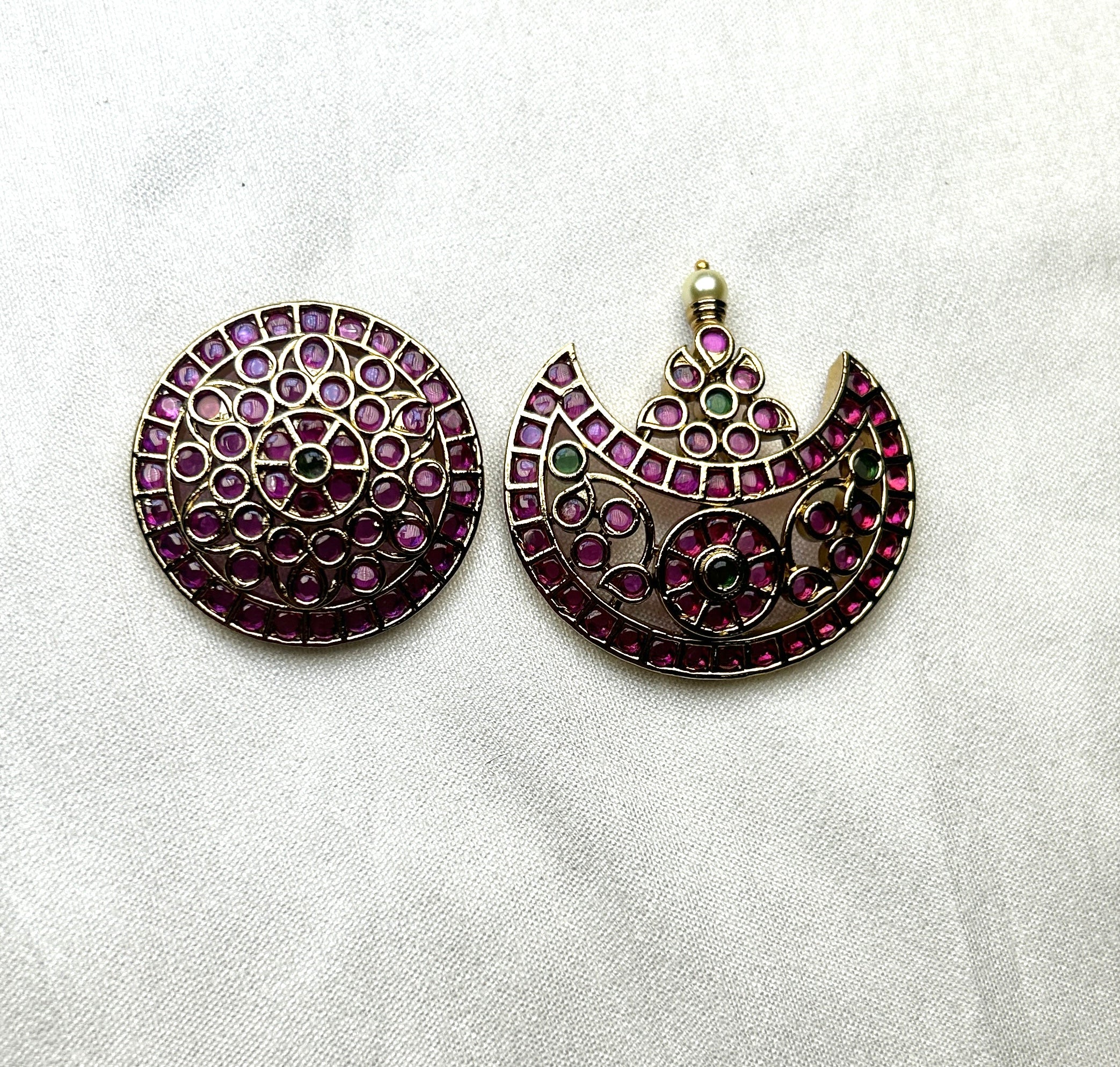 Ruby Pachi Kundan Surya & Chandra Hair Brooch Set – Chandrakalm