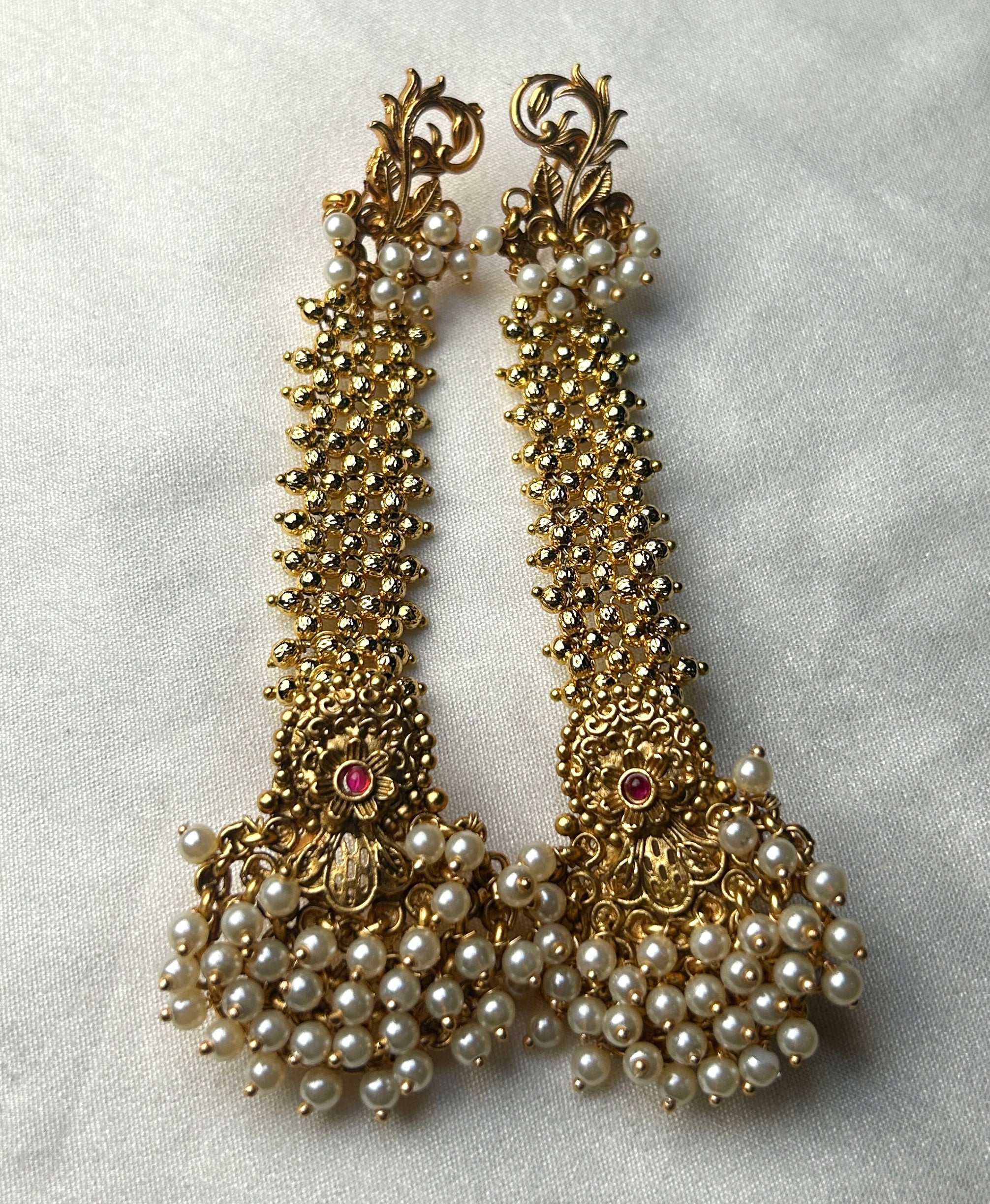 Antique Gold Pearl Danglers – Pakke Style – Chandrakalm