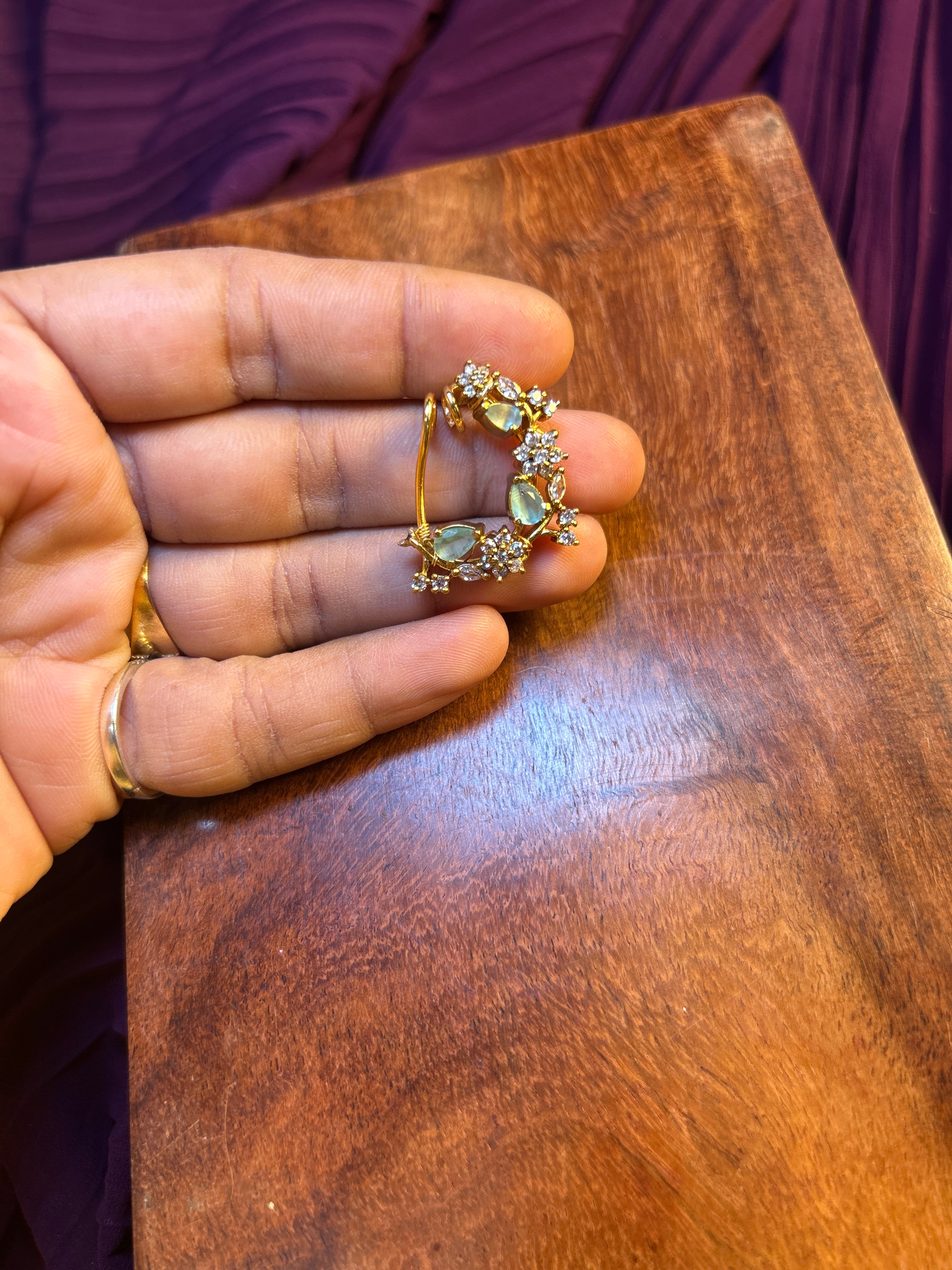 Elegant Green Stone Floral Nath – 1 Gram Gold – Chandrakalm