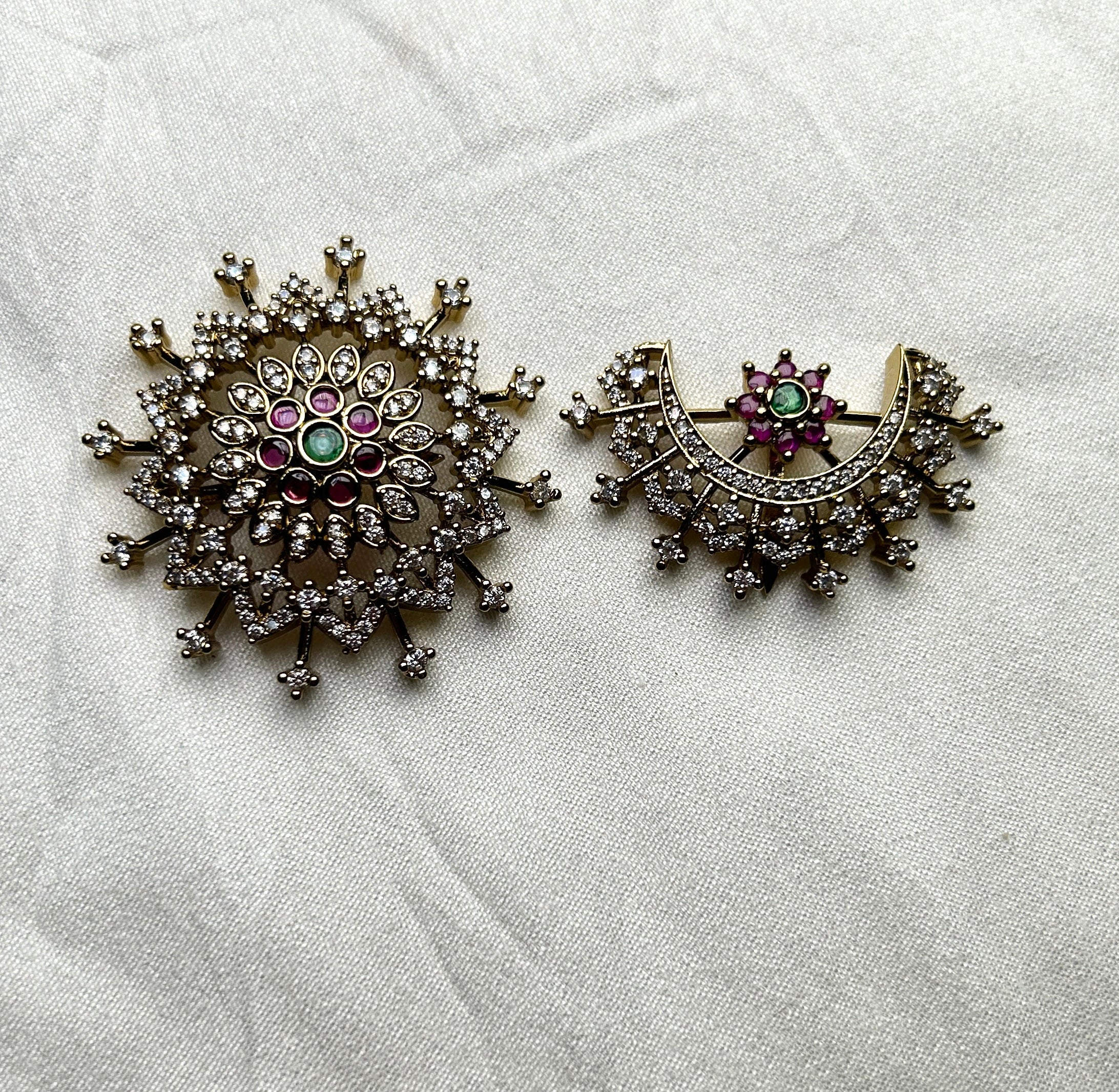 South Indian Surya & Chandra Hair Brooch Set – Chandrakalm